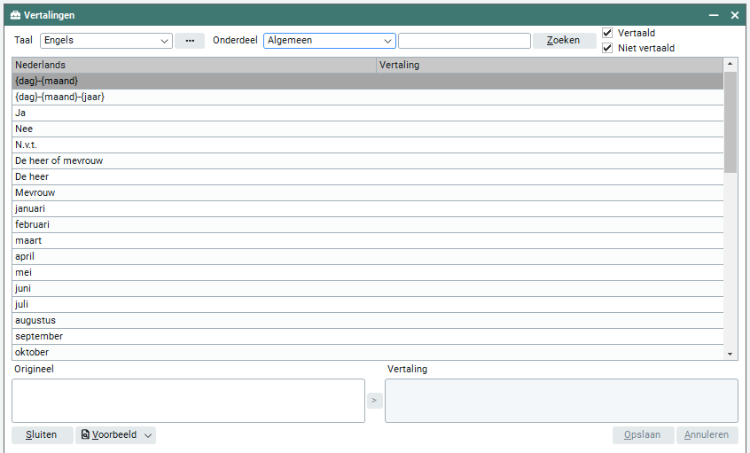 Vertalingen - Beheer